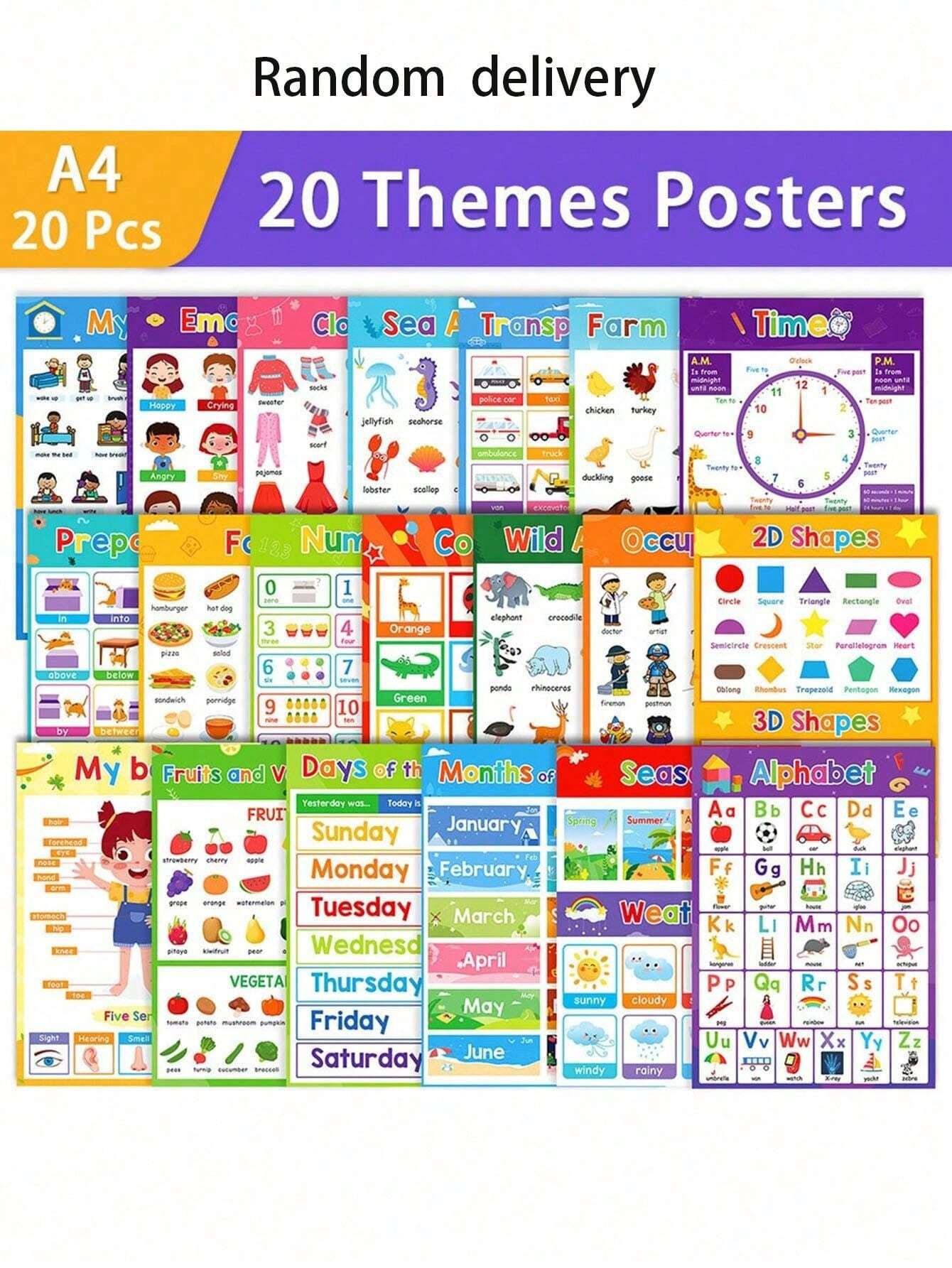 1 Peça [20 folhas] Pôster de Educação Infantil Tema de Aprendizado de ...