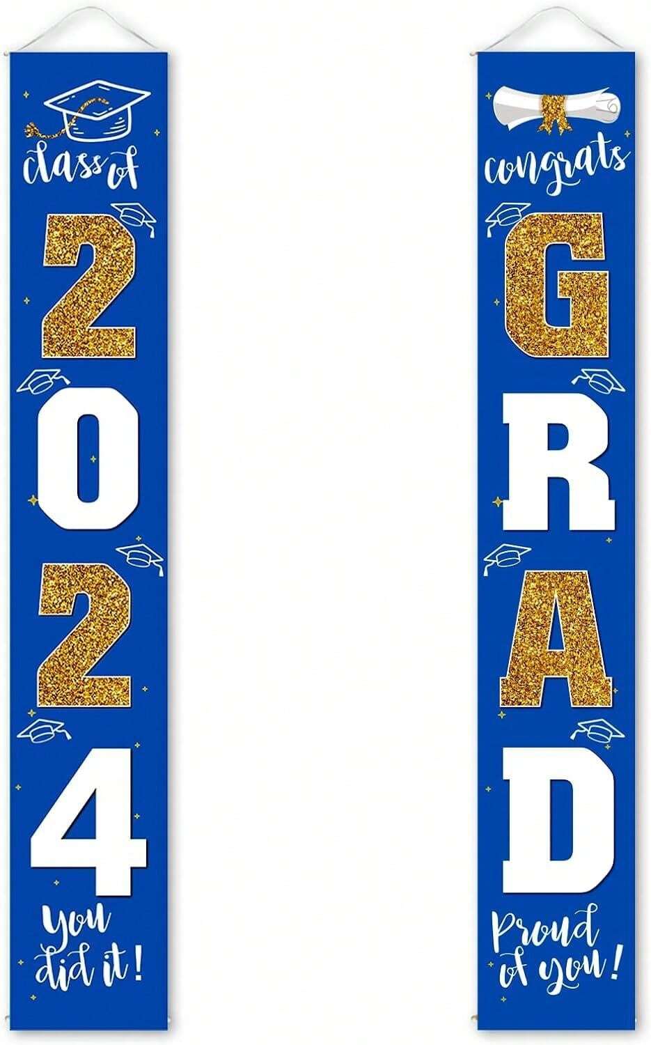 1Set/2pcs 2024 Graduation Porch Sign Banner, Navy Blue And Gold ...