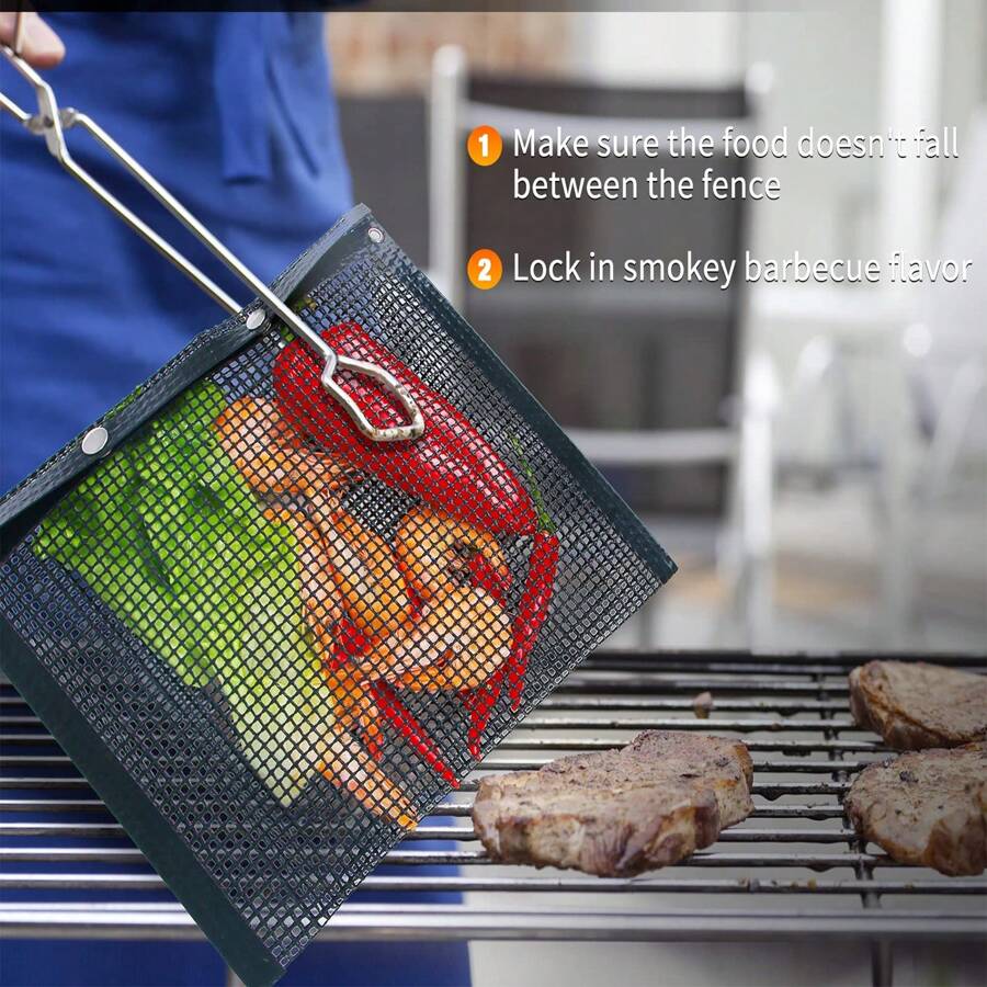 1pc Reusable BBQ Mesh Grill Bags For Outdoor Grill, Non-Stick Barbecue ...