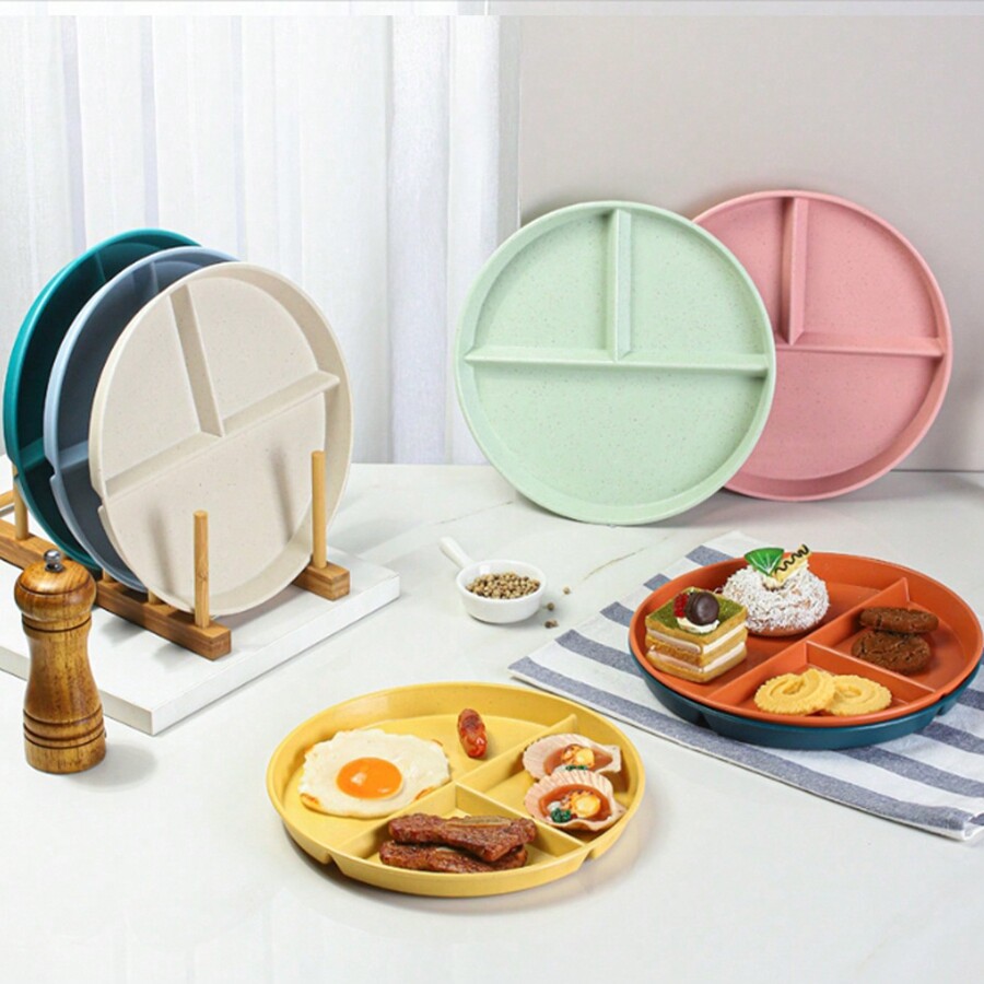 1Pc Circular Plastic Three Compartments Dining Plates For Restaurant ...