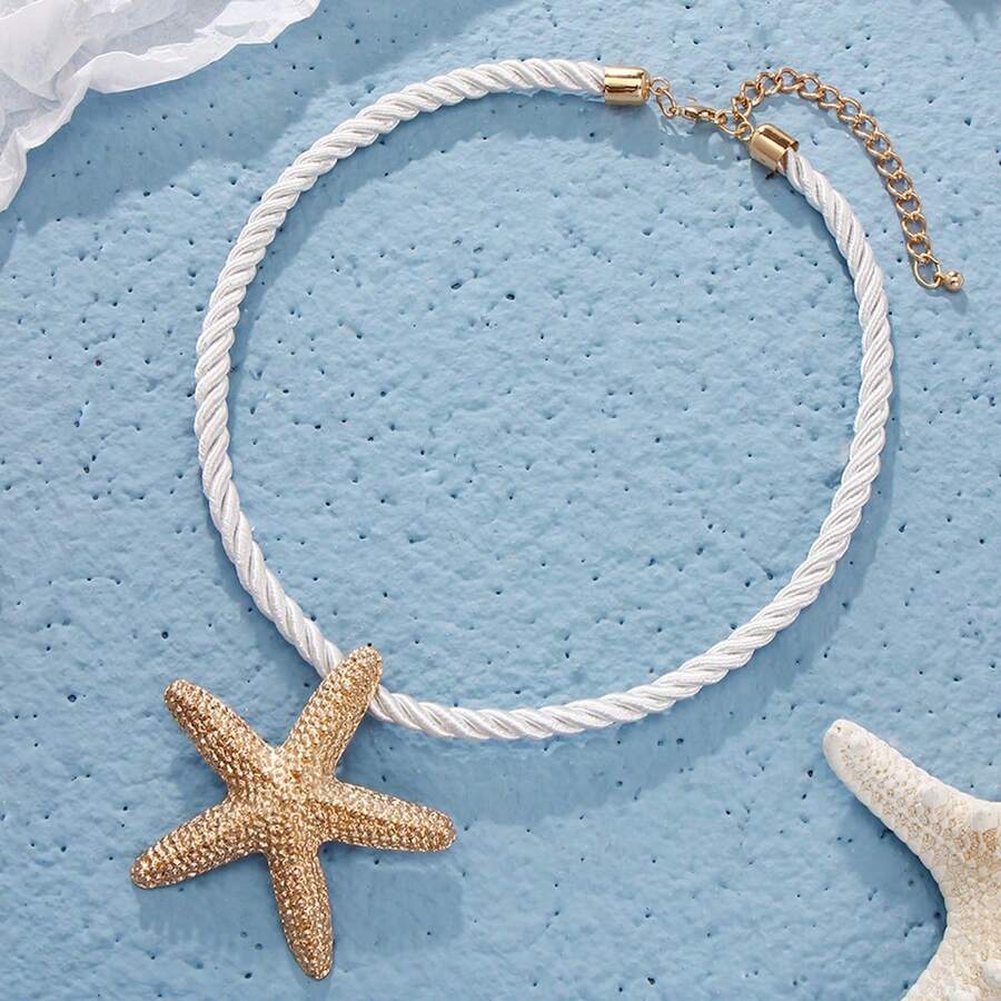 1 pezzo Grande collana in lega con pendente a stella di mare e cordino ...