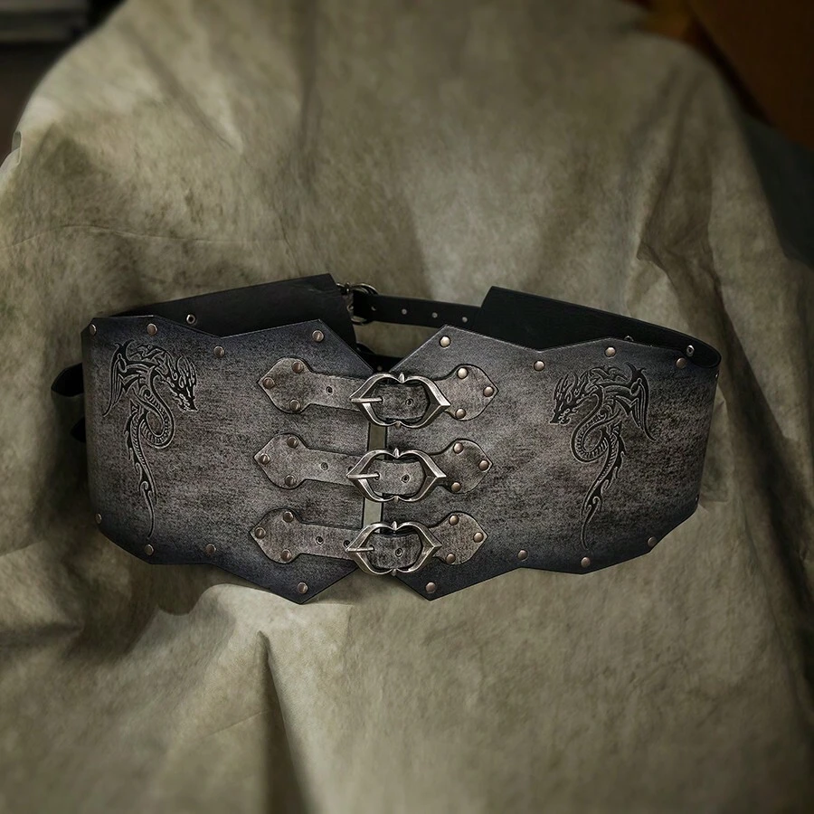 Viking Stamped Waist Armor, Norwegian Faux Leather Wide Belt, Medieval ...