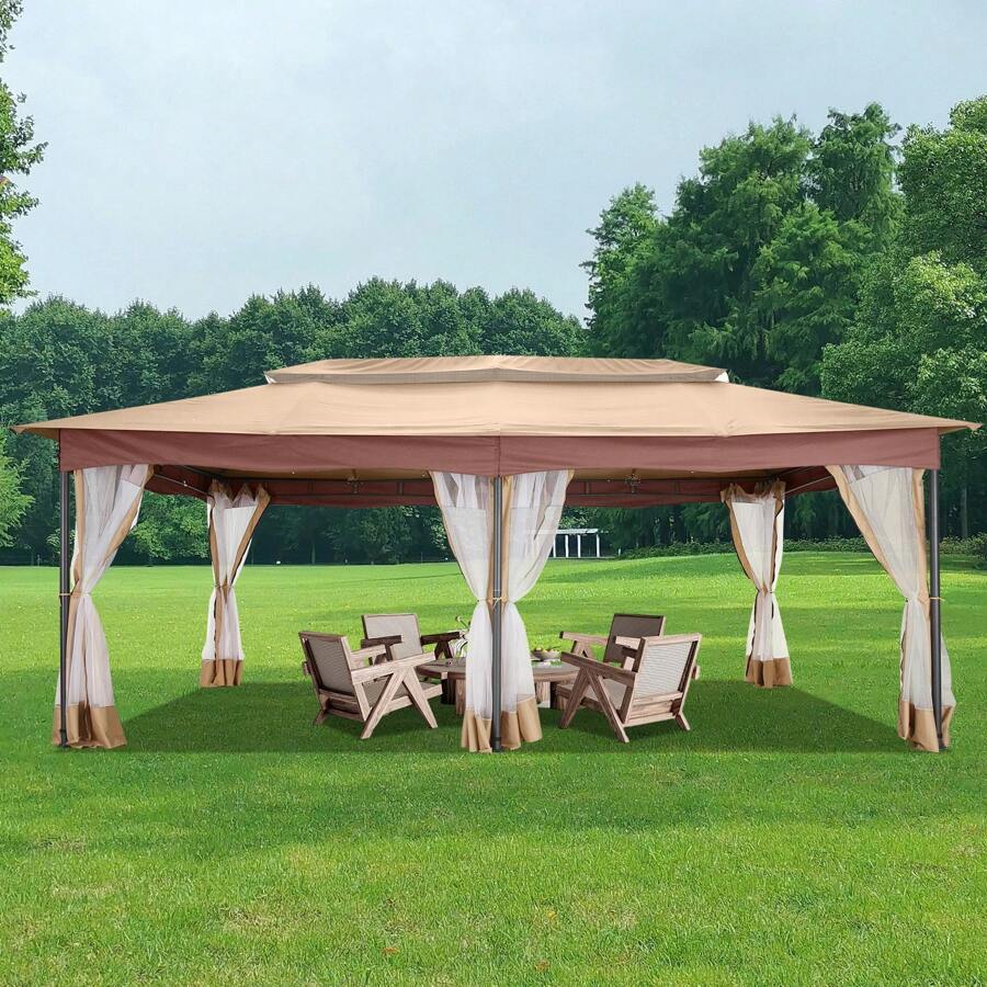 12X20 Patio Gazebo, Canopy Tent Deck Gazebo With Double-Arc Roof ...