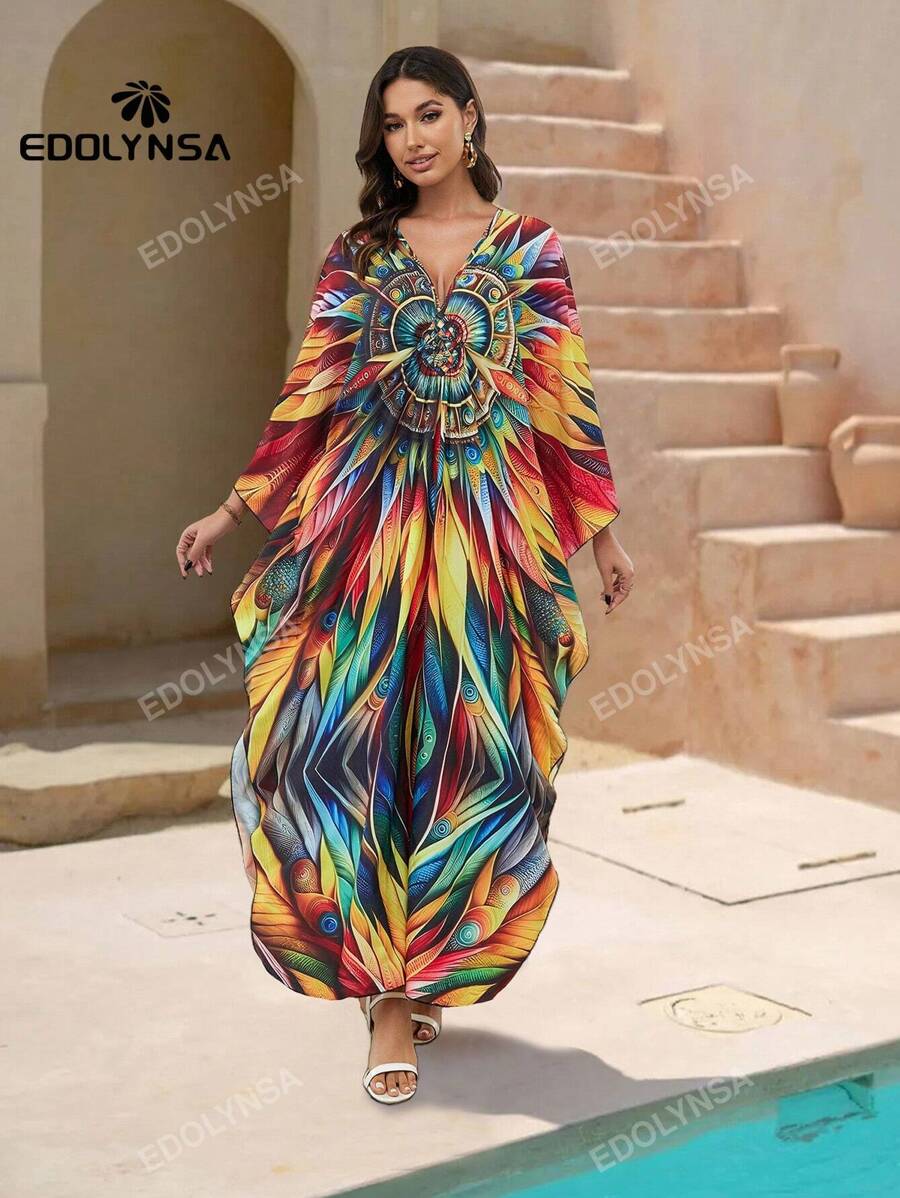 Kaftan marroquí para mujeres, vestido de casa con mangas de murciélago, cubre todo | Mode de ...