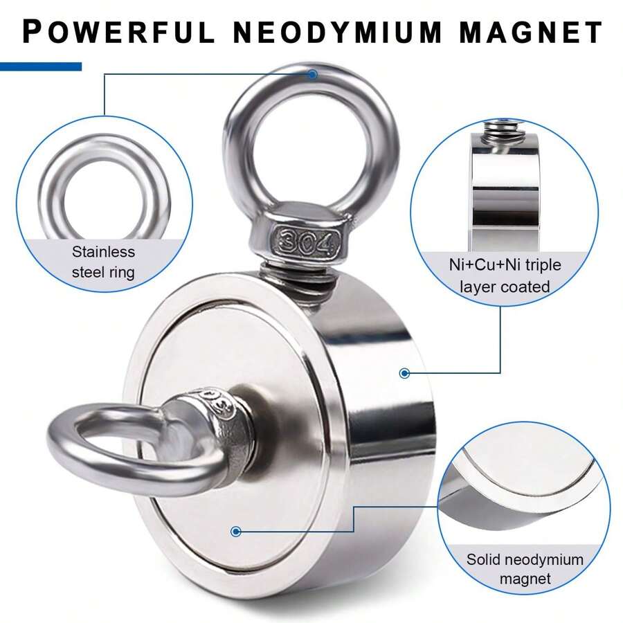 Powerful Salvage Magnet Kit With Dual-Sided Neodymium Magnet, Rare ...