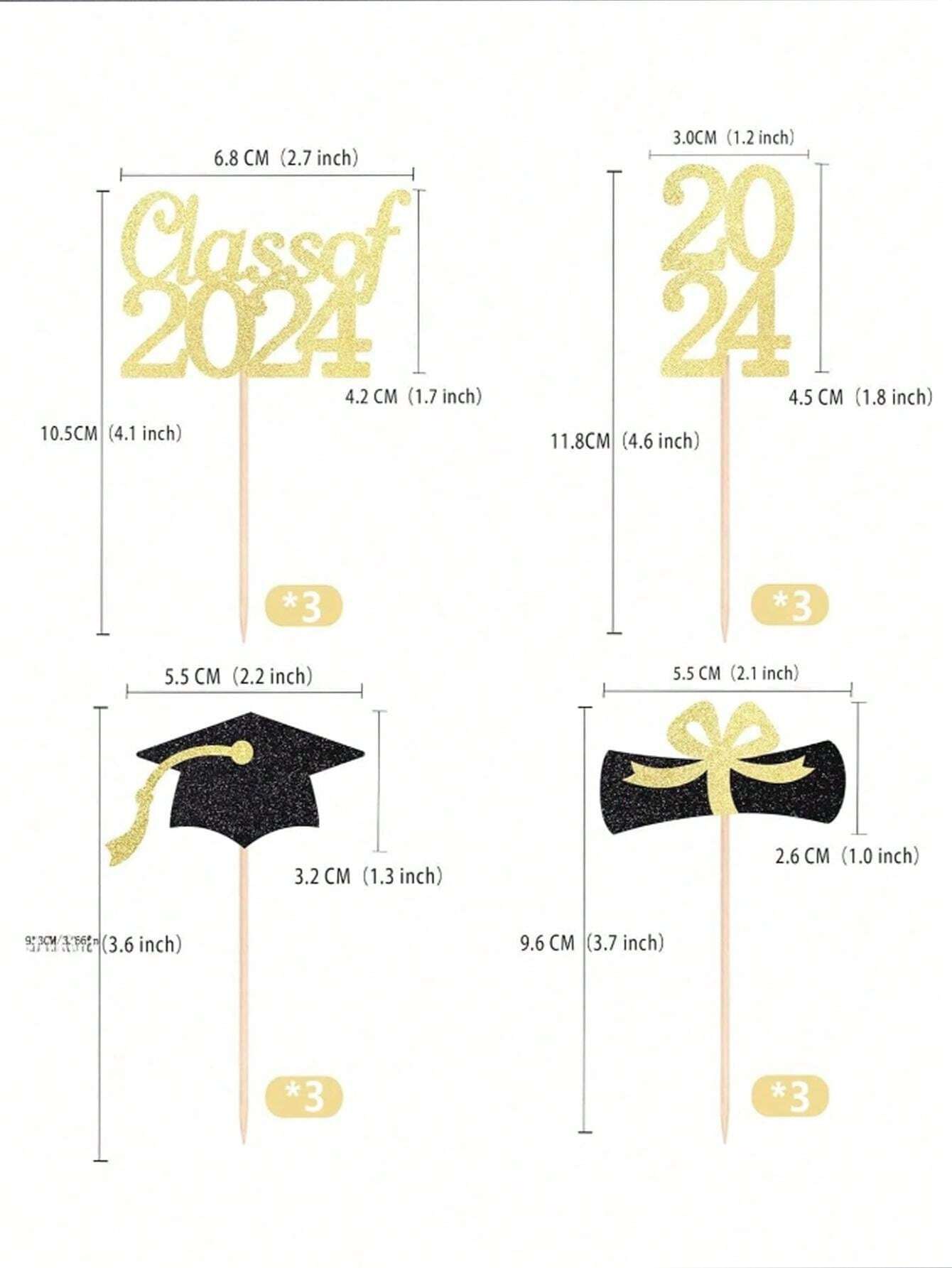 24 piezas Toppers para tartas de graduación felicitaciones 2024 ...