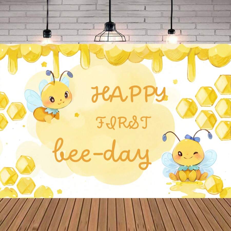 5*3 Ft Happy First Bee Day Backdrop, Bee Backdrop For Birthday Party ...