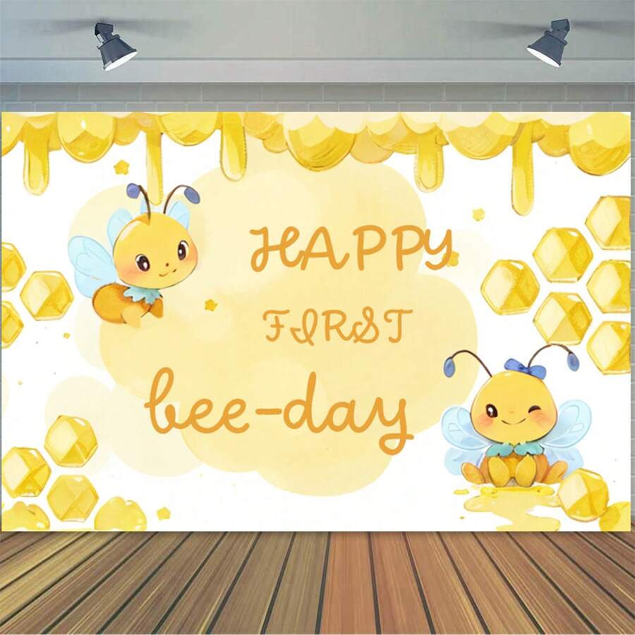 5*3 Ft Happy First Bee Day Backdrop, Bee Backdrop For Birthday Party ...