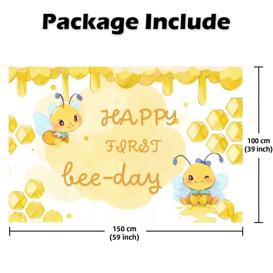 5*3 Ft Happy First Bee Day Backdrop, Bee Backdrop For Birthday Party ...
