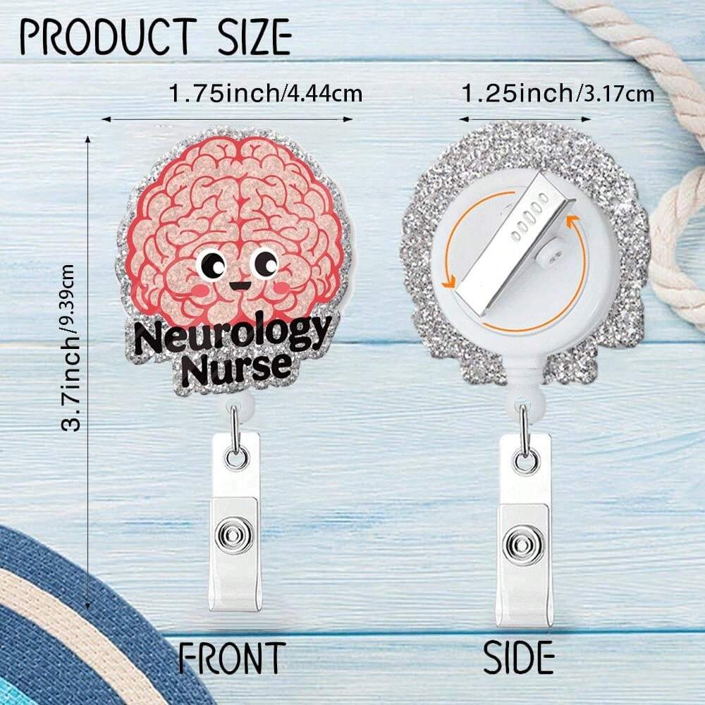 Neurology Nurse Funny Glitter Badge Scroll Retractable, Cute Brain ...