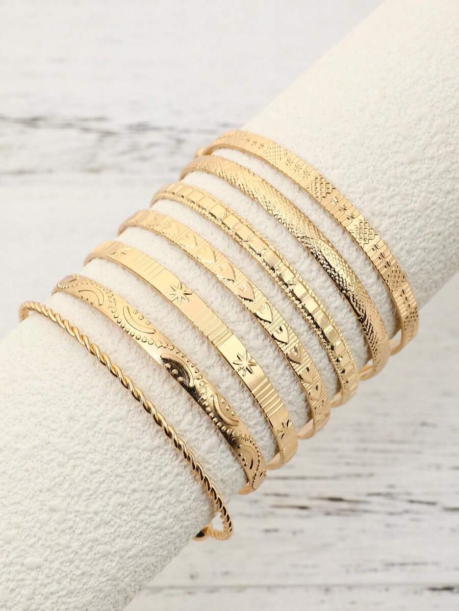 7pcs/Set European And American Style Bangle Set With Hammered, Arrow ...