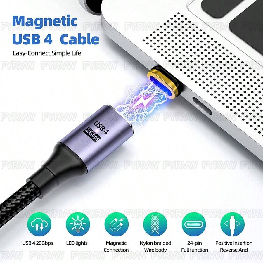 USB4 Magnetic Cable USB C 20Gbps 8K 4K USB4.0 100W Elbow Adapter PD ...