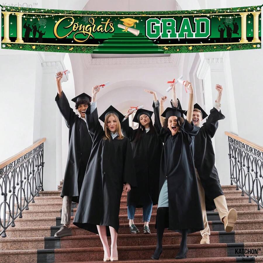 1PC Green And Gold Congrats Grad Banner,Graduation Yard Banner 2024 ...