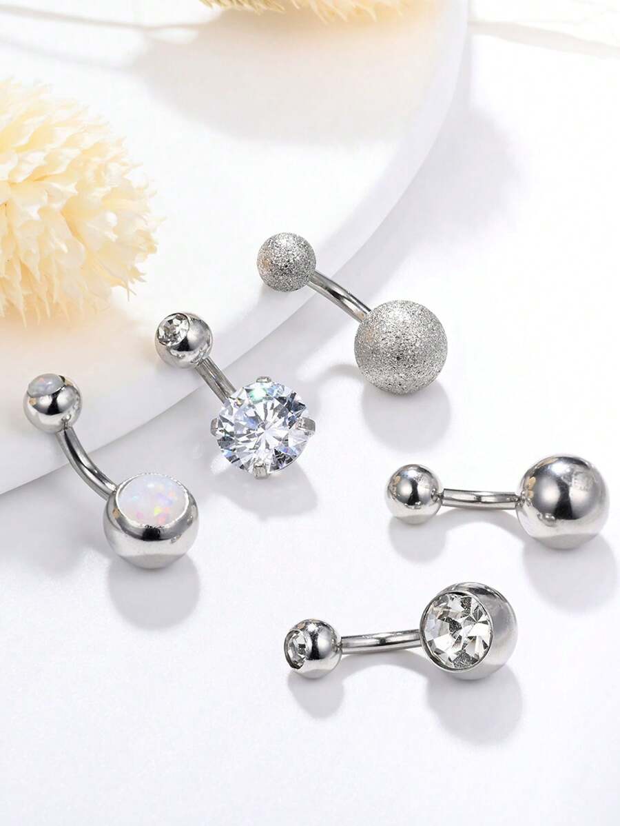 6-10PCS 14G 8mm Belly Bar,Surgical Steel Clear CZ Short Belly Button ...