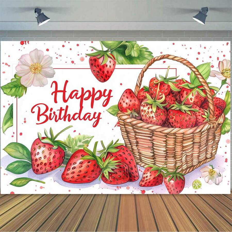 5*3 Ft Strawberry 1st Happy Birthday Backdrop Strawberry Theme ...