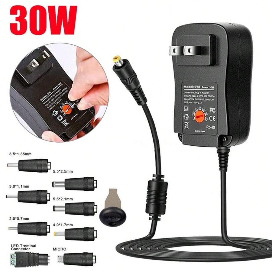 30W Universal Power Adapter AC DC 3V-12V Multi Voltage Charger ...