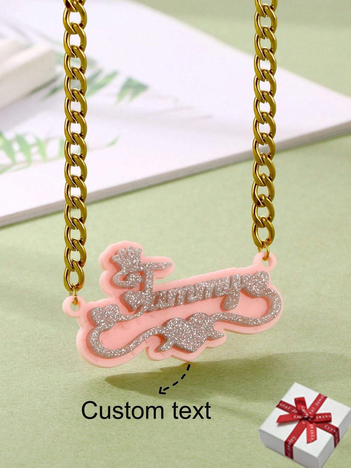 Customized Acrylic Name Necklace, Unisex Personalized Classic Stainless ...