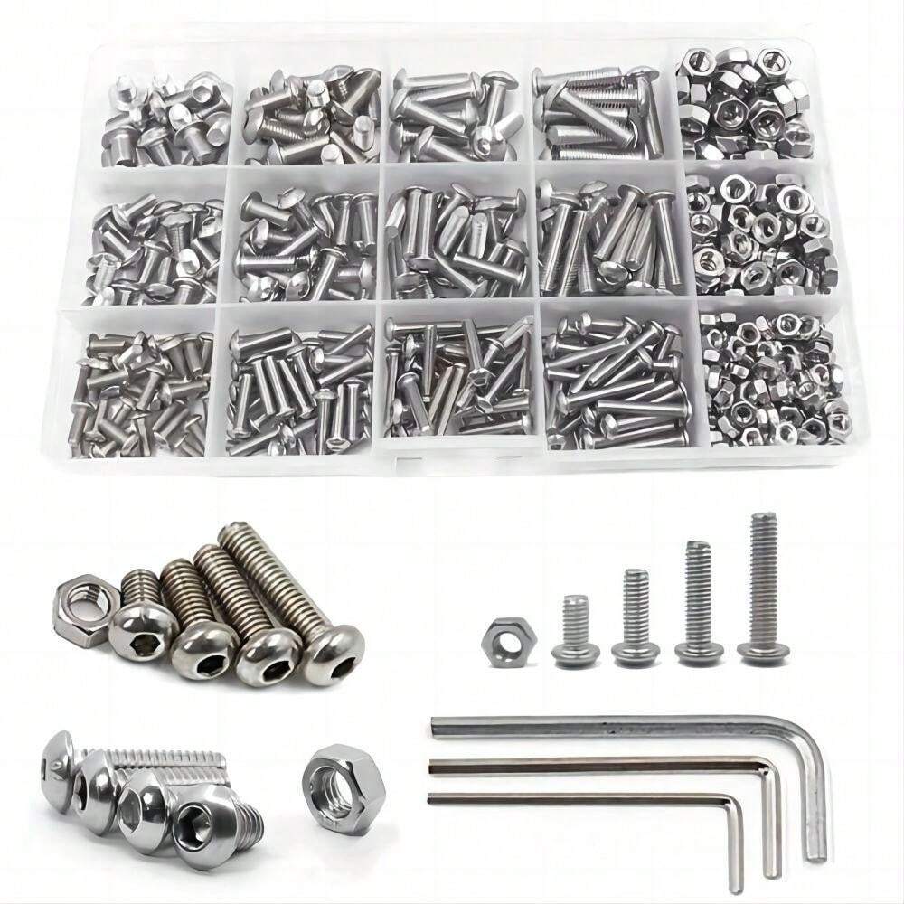 500PCS 304 Stainless Steel Bolts And Nuts, M3 M4 M5 Hexagon Socket Cheese Head Screws Assorted ...