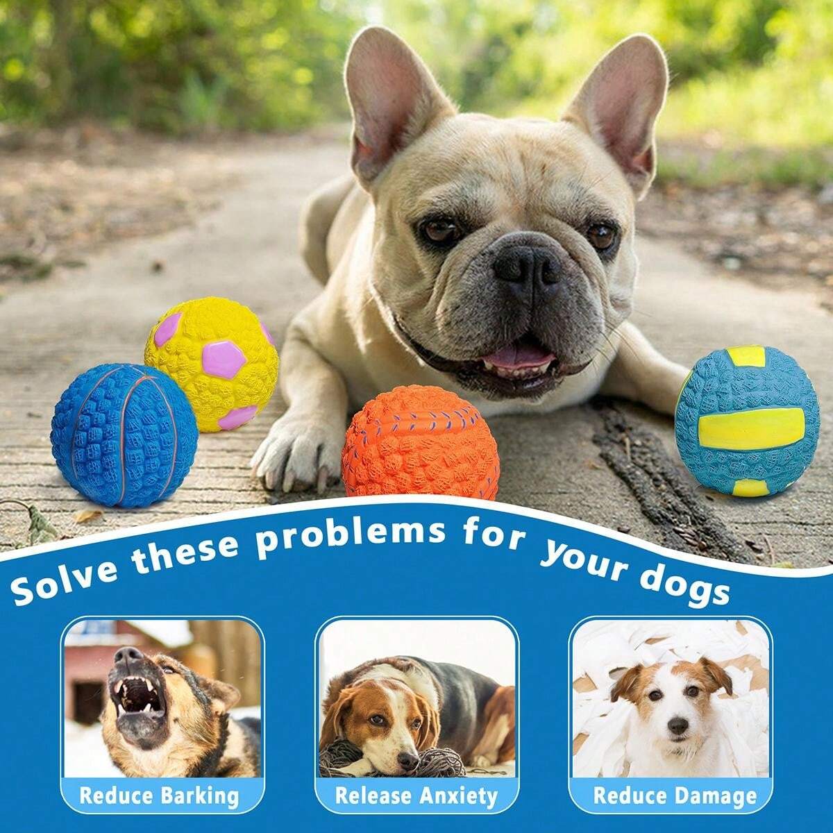 LLSPET Squeaky Dog Balls,Interactive Latex Rubber Squeak Dog Toys,2.6'' Soft Bouncy Fetch Play ...