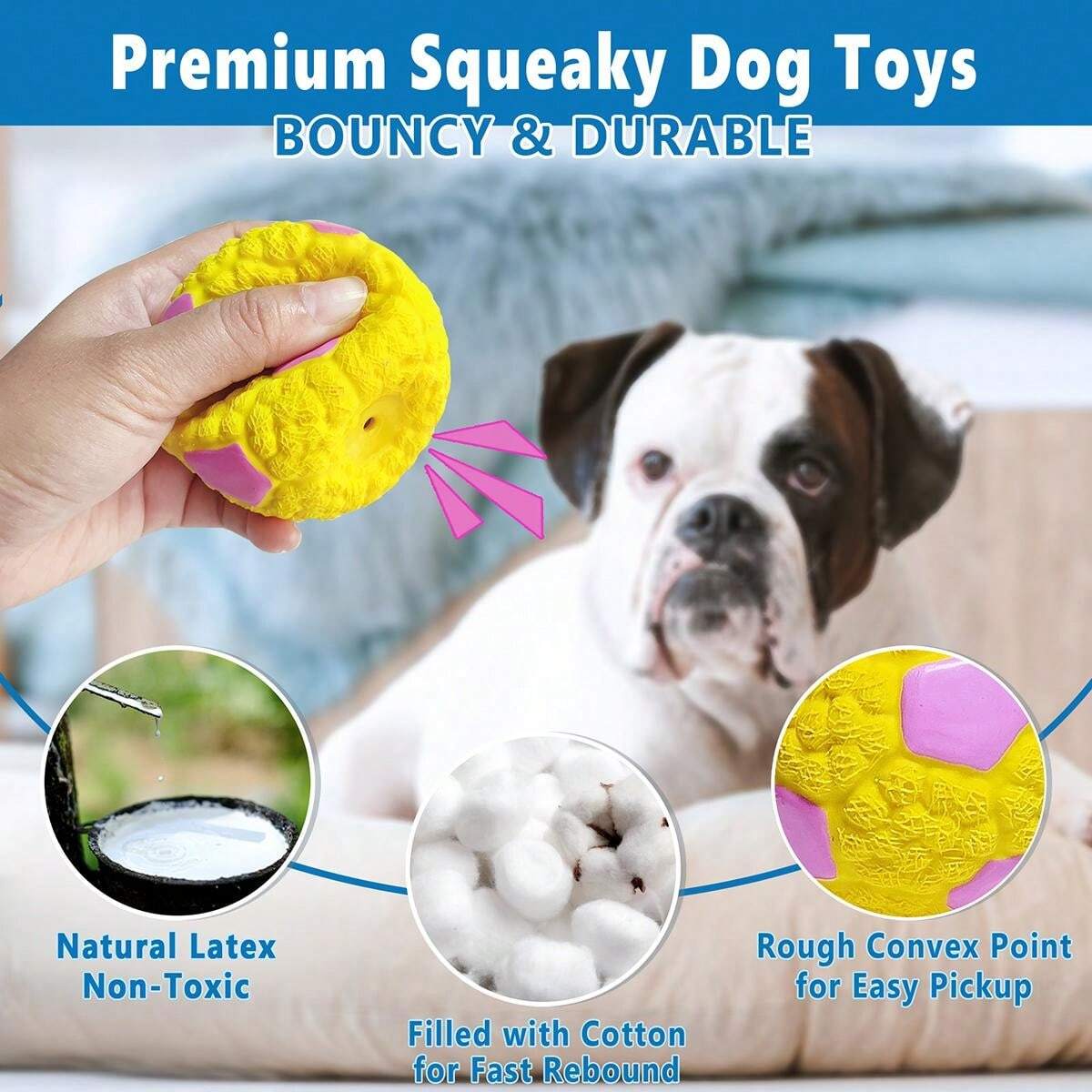 LLSPET Squeaky Dog Balls,Interactive Latex Rubber Squeak Dog Toys,2.6'' Soft Bouncy Fetch Play ...