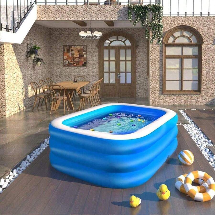 Blue Pvc Inflatable Swimming Pool,2.1m/83in Long With 3-Layer Air ...