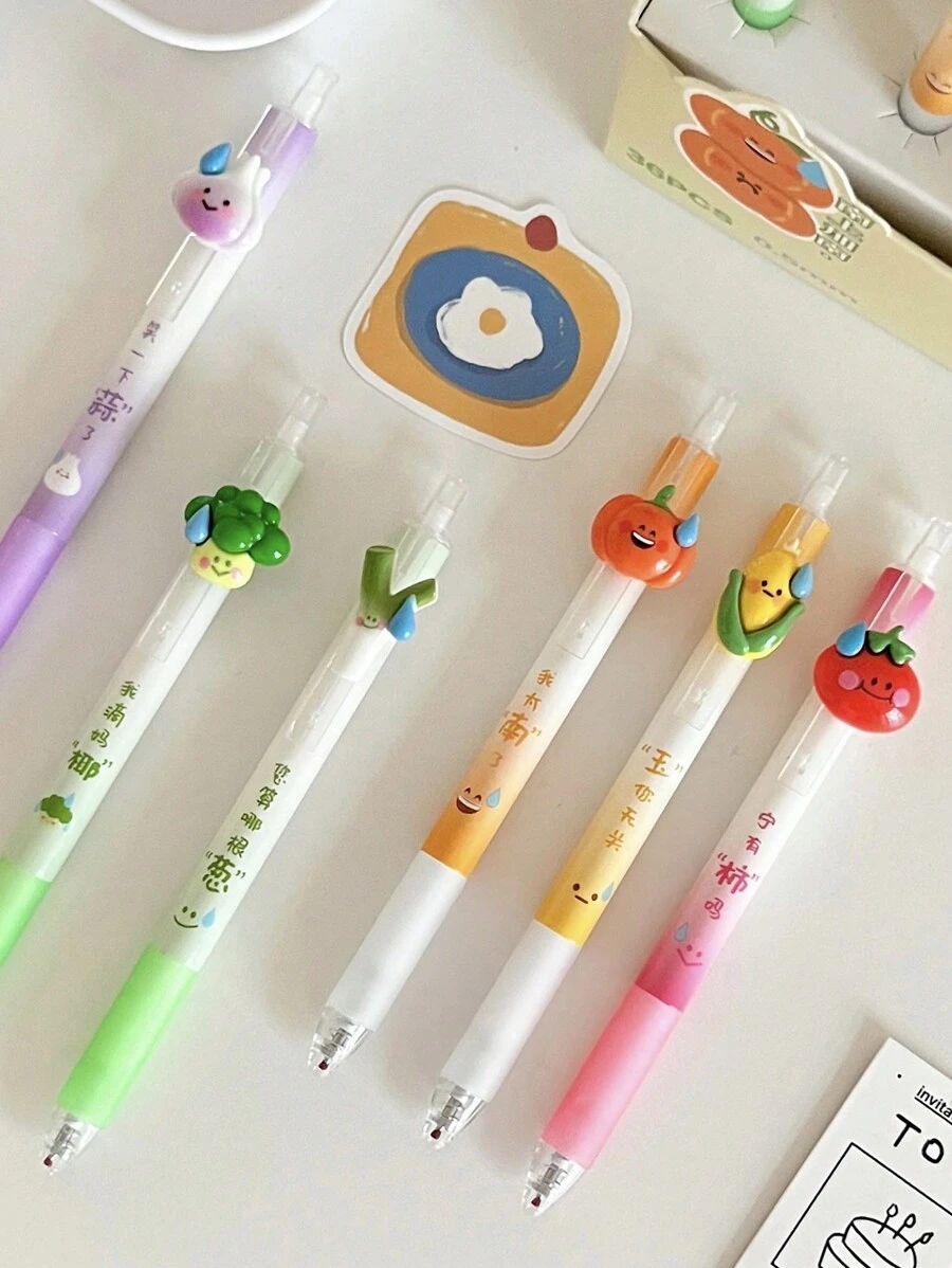 1 Pack/6pcs, 0.5mm Black Click Ballpoint Pen With Magic Cartoon Calorie ...