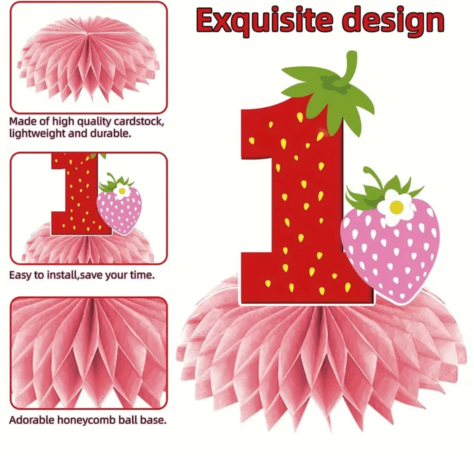10pcs, Berry Birthday Decorations Honeycomb Centerpieces, Strawberry ...