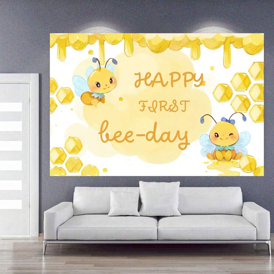 5*3 Ft Happy First Bee Day Backdrop, Bee Backdrop For Birthday Party ...
