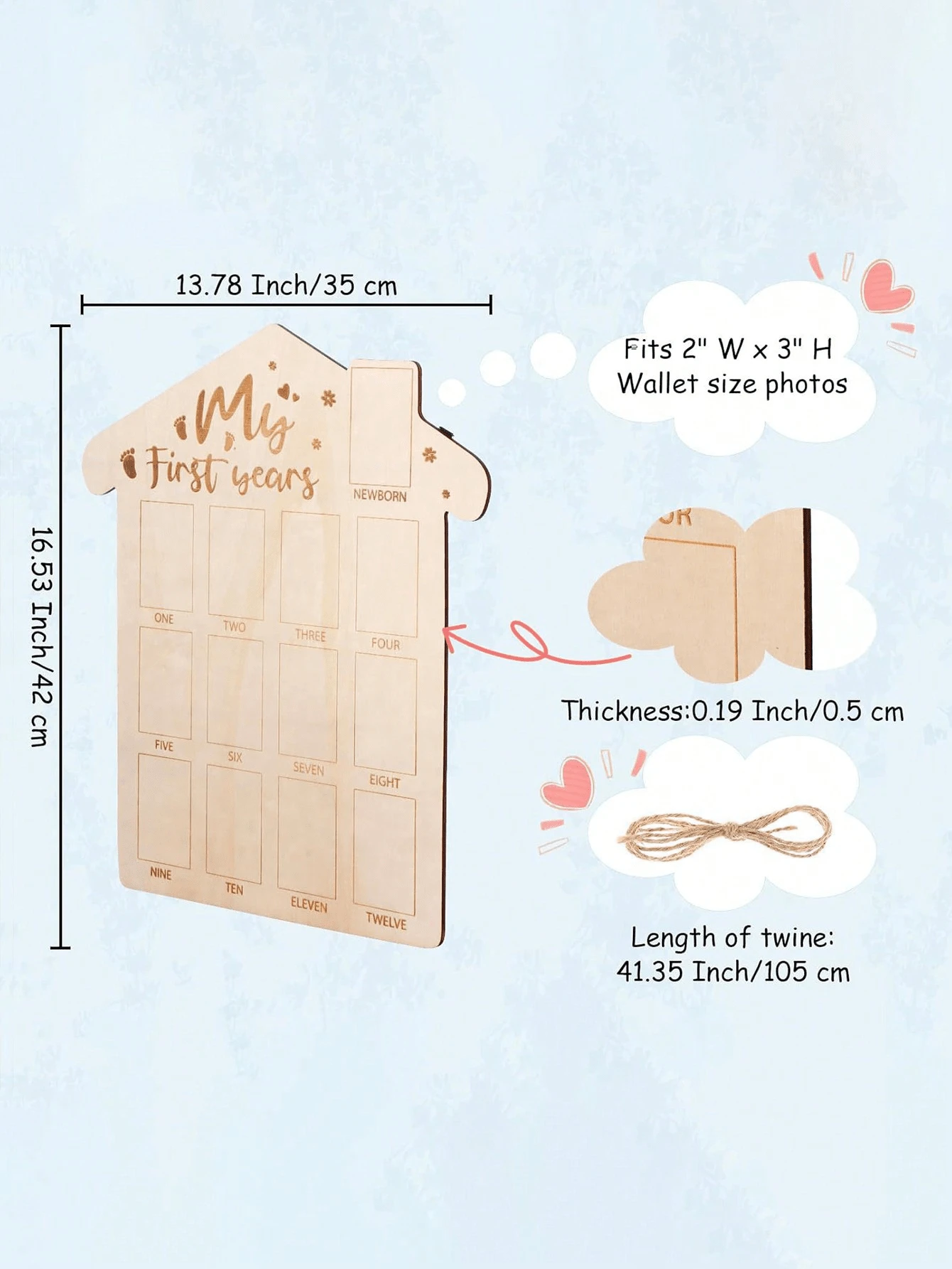 Wooden Milestone Photo Frame For Baby, First Year Monthly Milestone ...