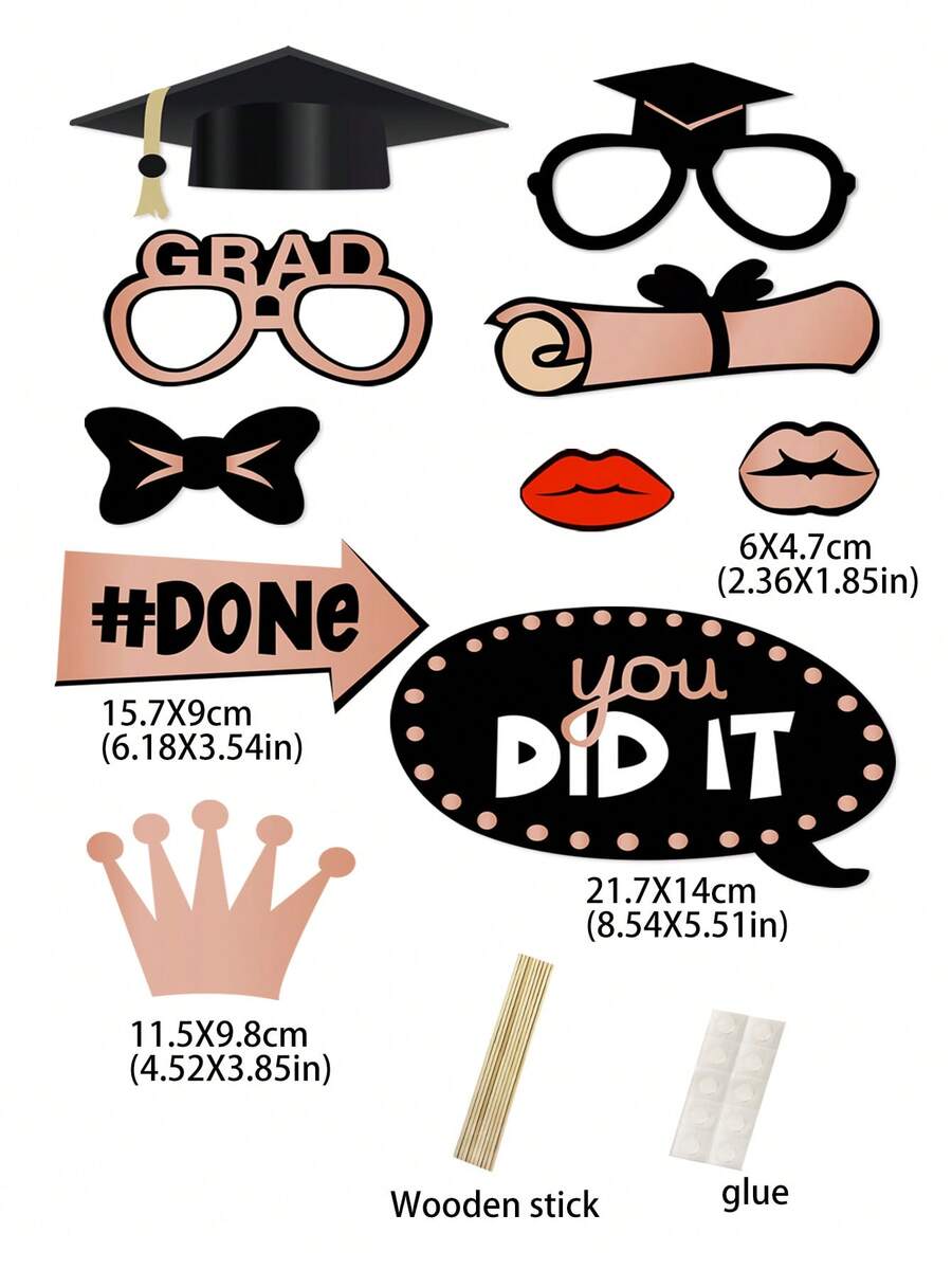 11pcs/Set 2024 New Graduation Party Photo Booth Selfie Frame Prop With ...