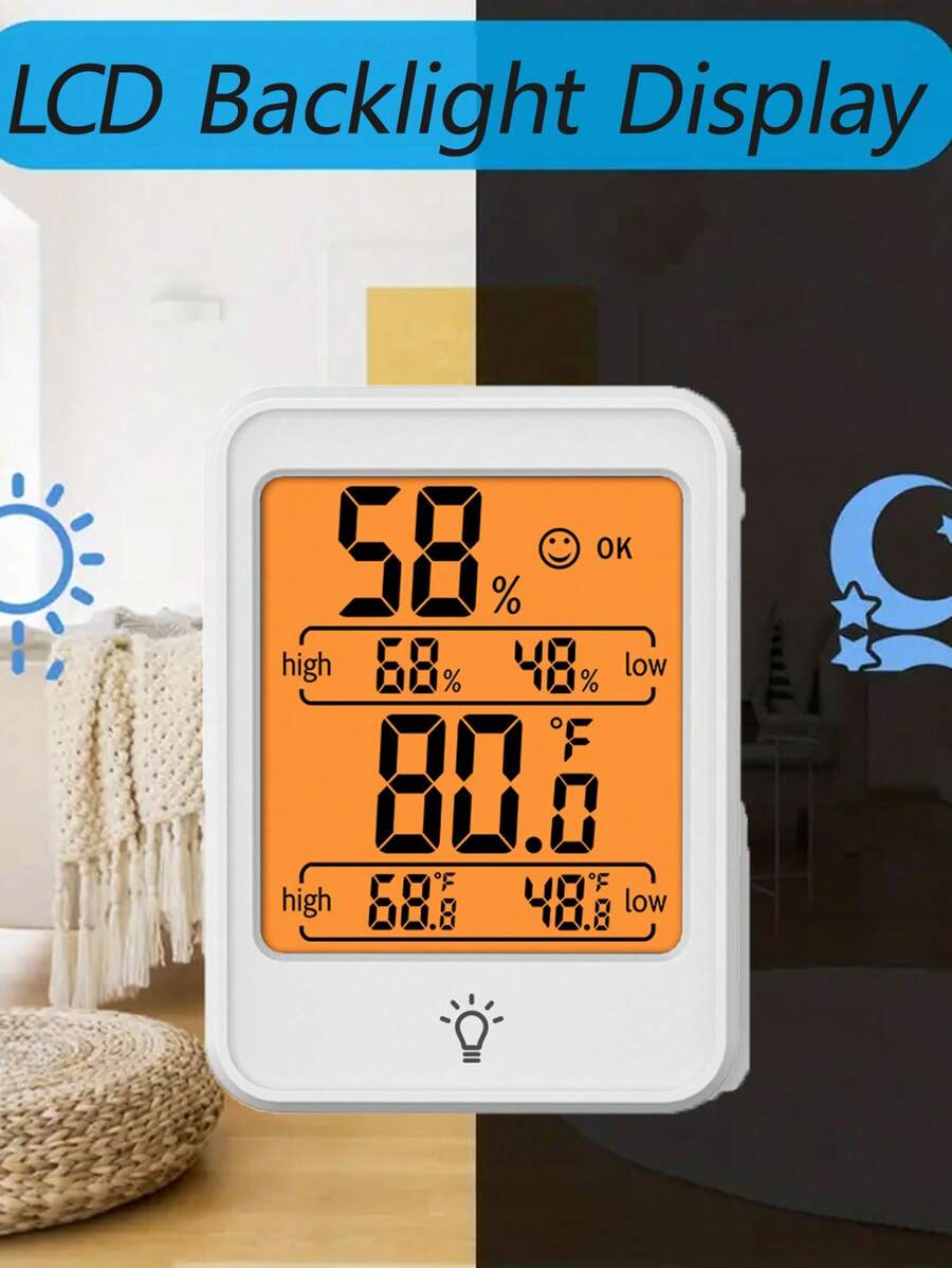 Thermometer And Hygrometer Electronic Large Screen Backlight Touch ...