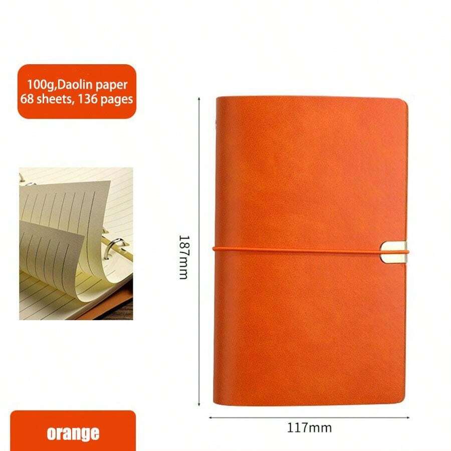 1pc 68-Sheet Vintage Straps Notebook, A6 Softcover Loose-Leaf Journal ...