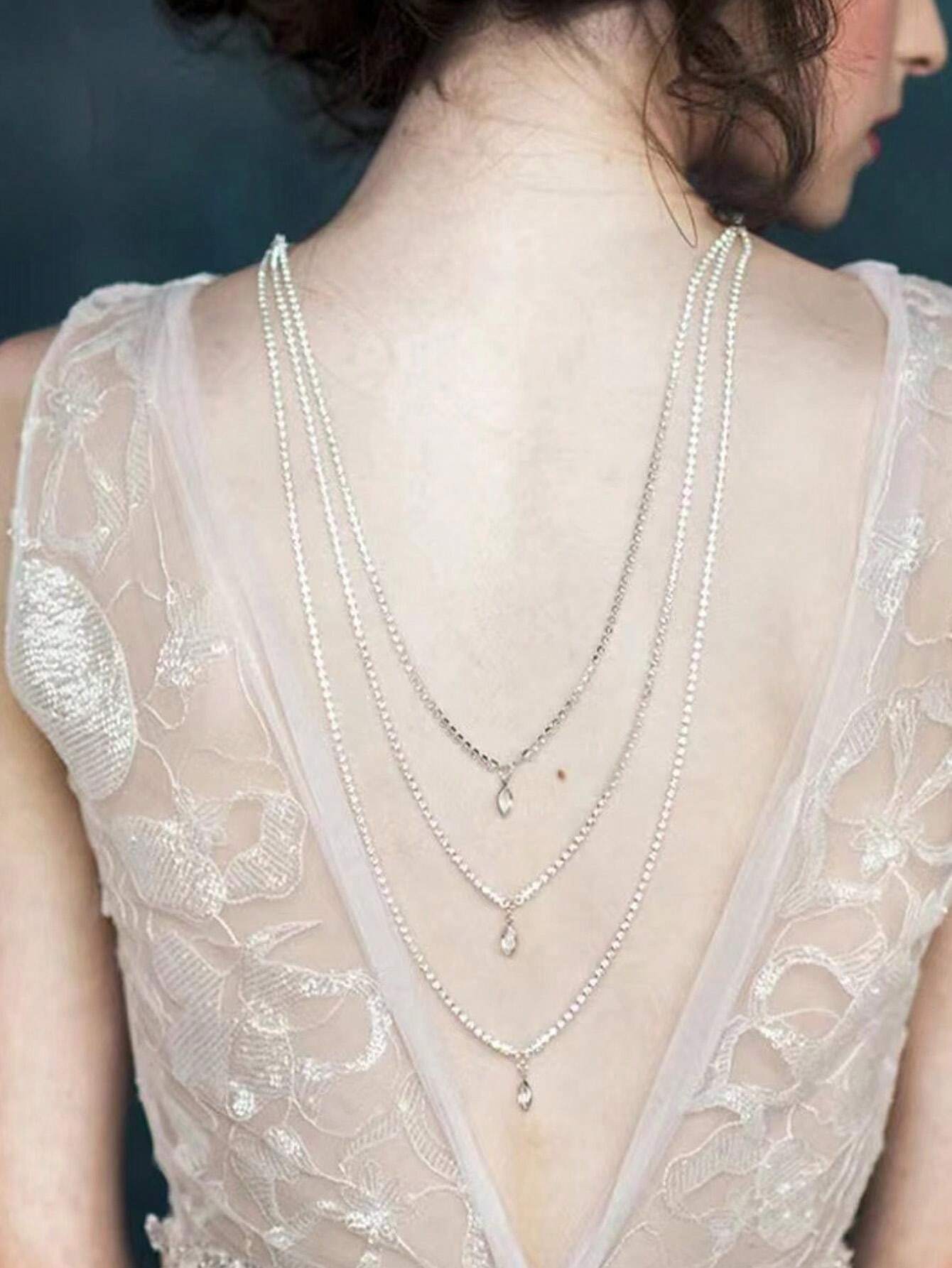 1pc Delicate And Elegant Bridal Dress Waterdrop Multilayer Fringed Back ...