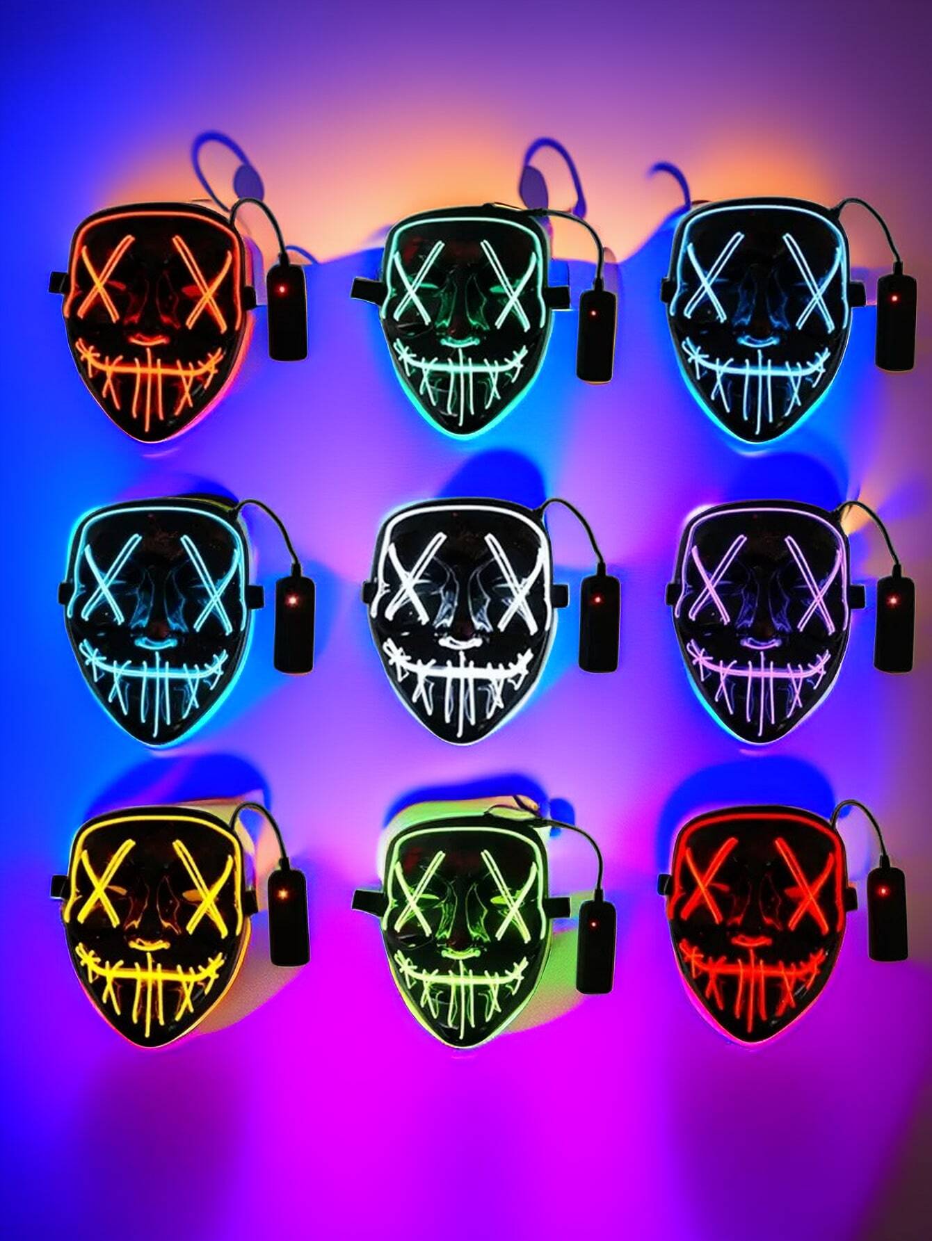 1pc Halloween Neon LED Purge Mask, Masquerade Party Mask With Light ...