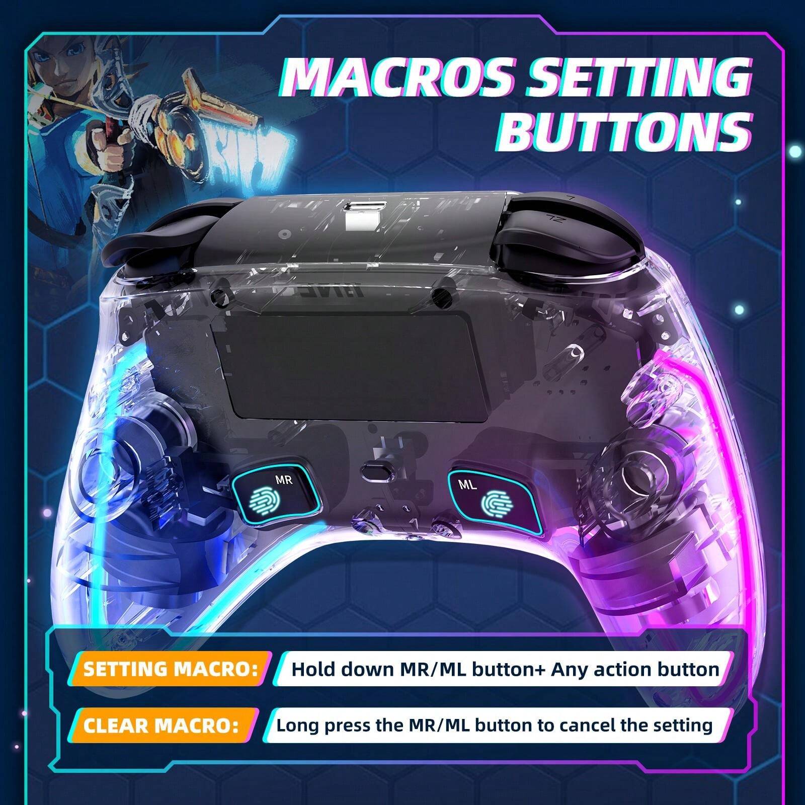 IINE Ares Transparent Wireless Controller For Switch/Steam With Headset ...