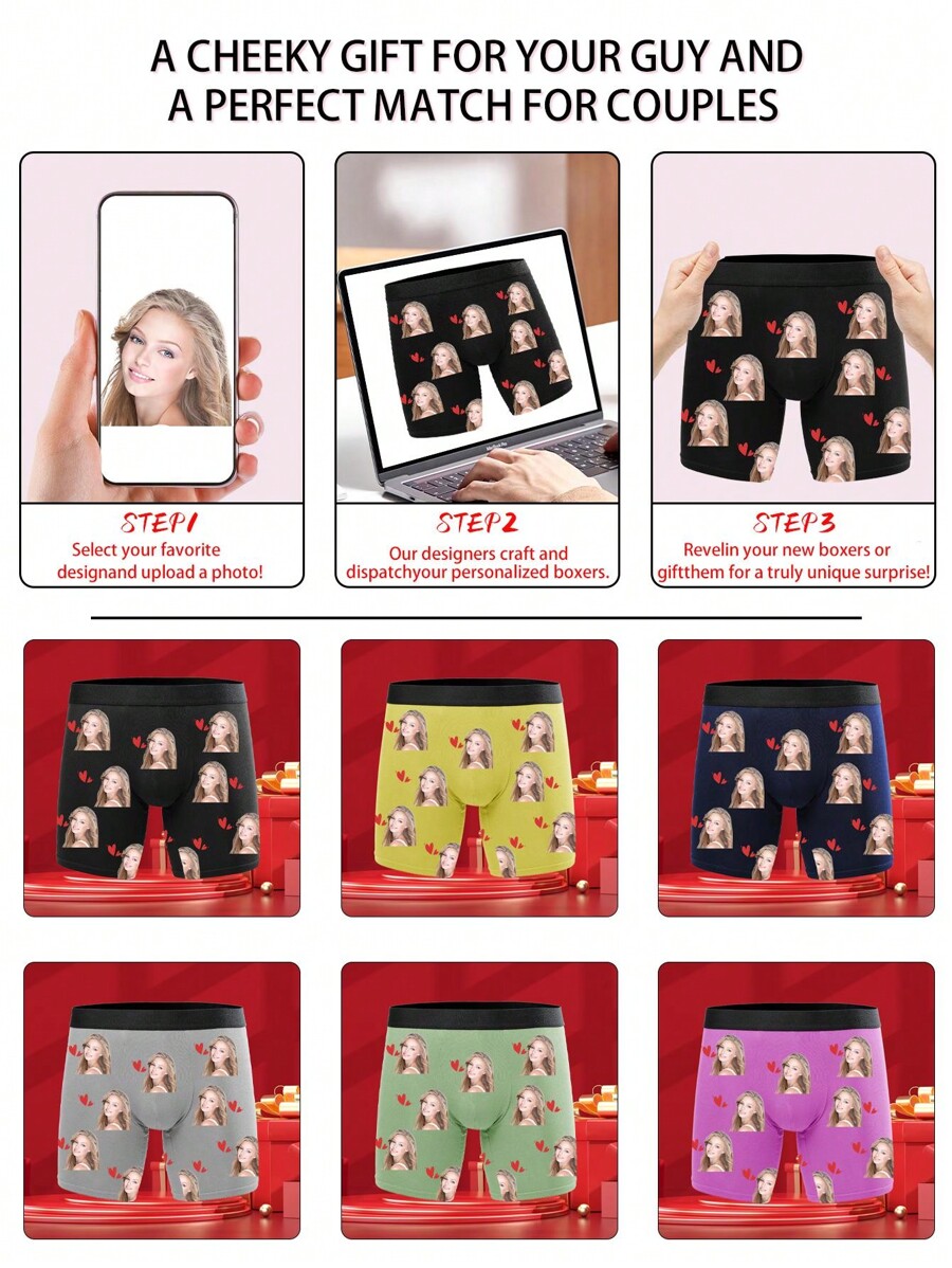 Custom Boxer Heart Boxer Valentine Boxer Picture Men Boxers Girlfriend ...