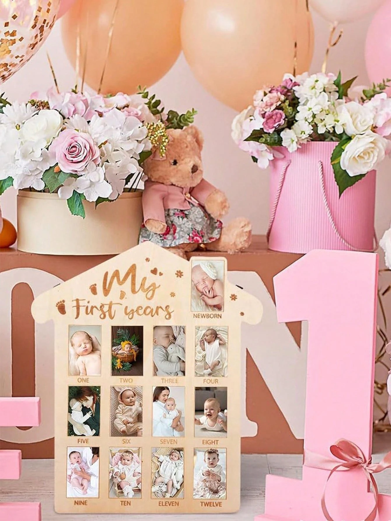 Wooden Milestone Photo Frame For Baby, First Year Monthly Milestone ...