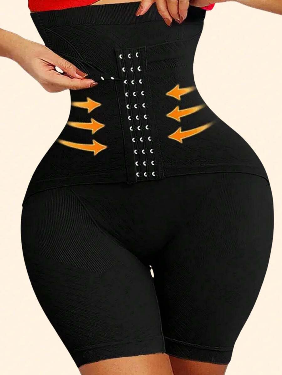 1pc Plus Size Black Shaping Boyshort Panties With Strengthened Hooks ...