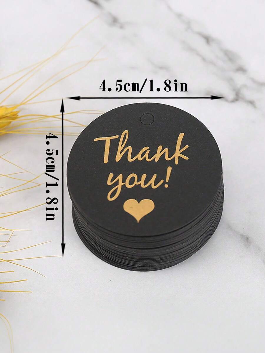 Thank You Tags,100pcs Black Round Paper Gift Wrap Hang Tags With 100 ...