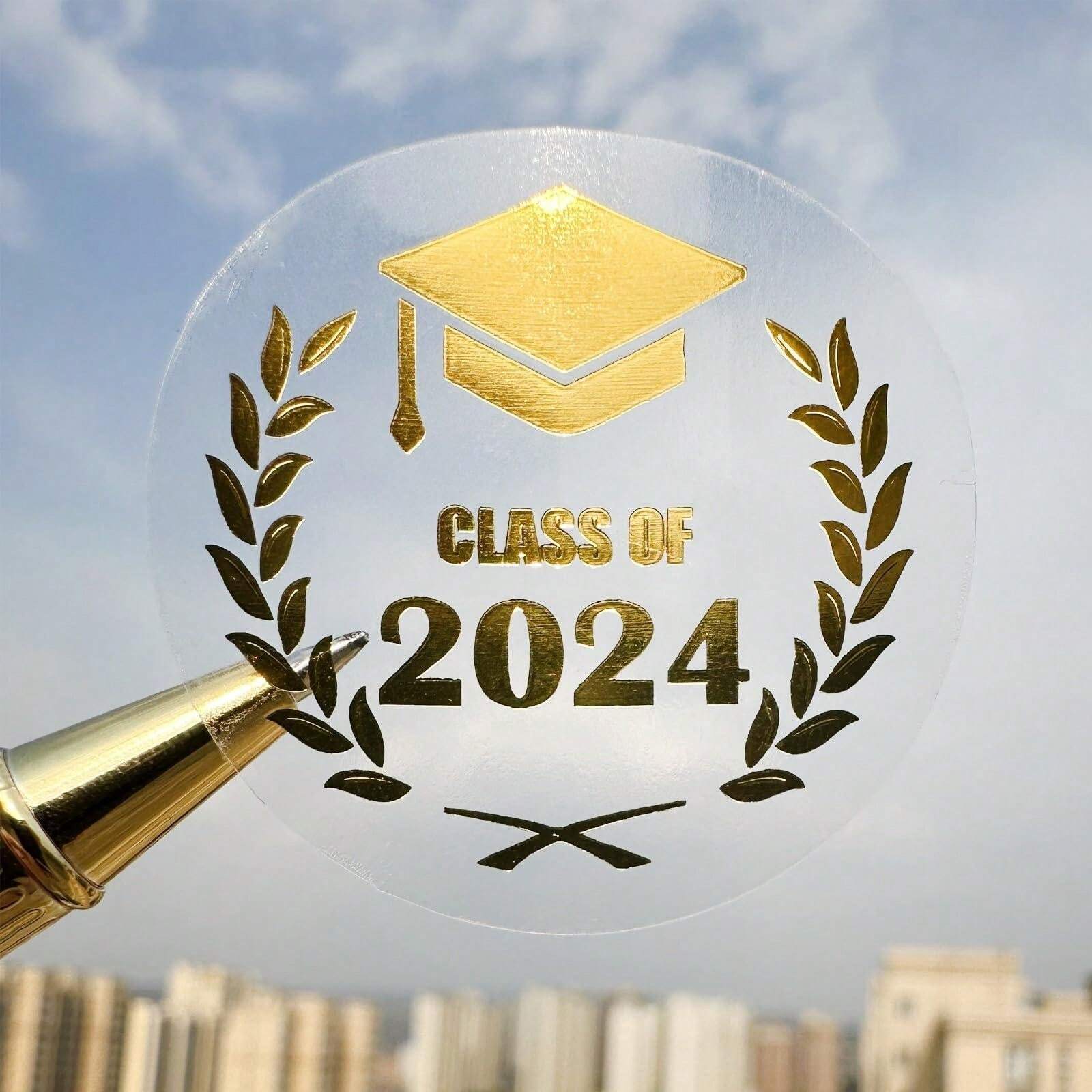 100 st, Graduation Stickers 2024, Transparent Gold Fil Stickers, Class ...