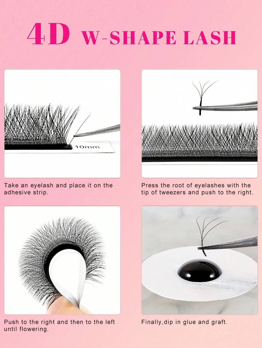 TDANCE 12 Rows 4D W Shape Eyelash Extension Natural Soft 0.07mm C/D ...