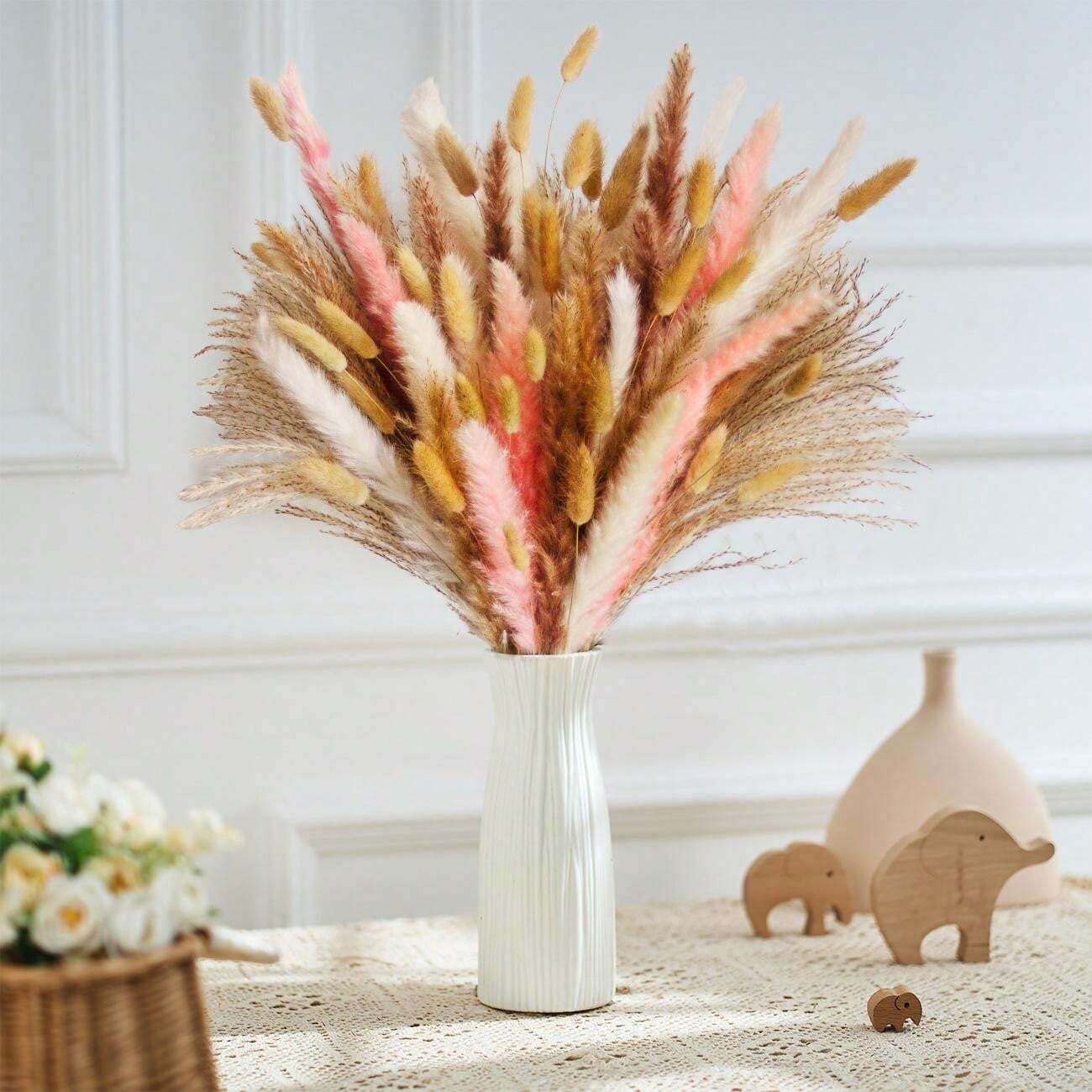 100 Pink Pampas Grass Dried Flowers Mix Bunny Rabbit Tail Grass Bouquet ...