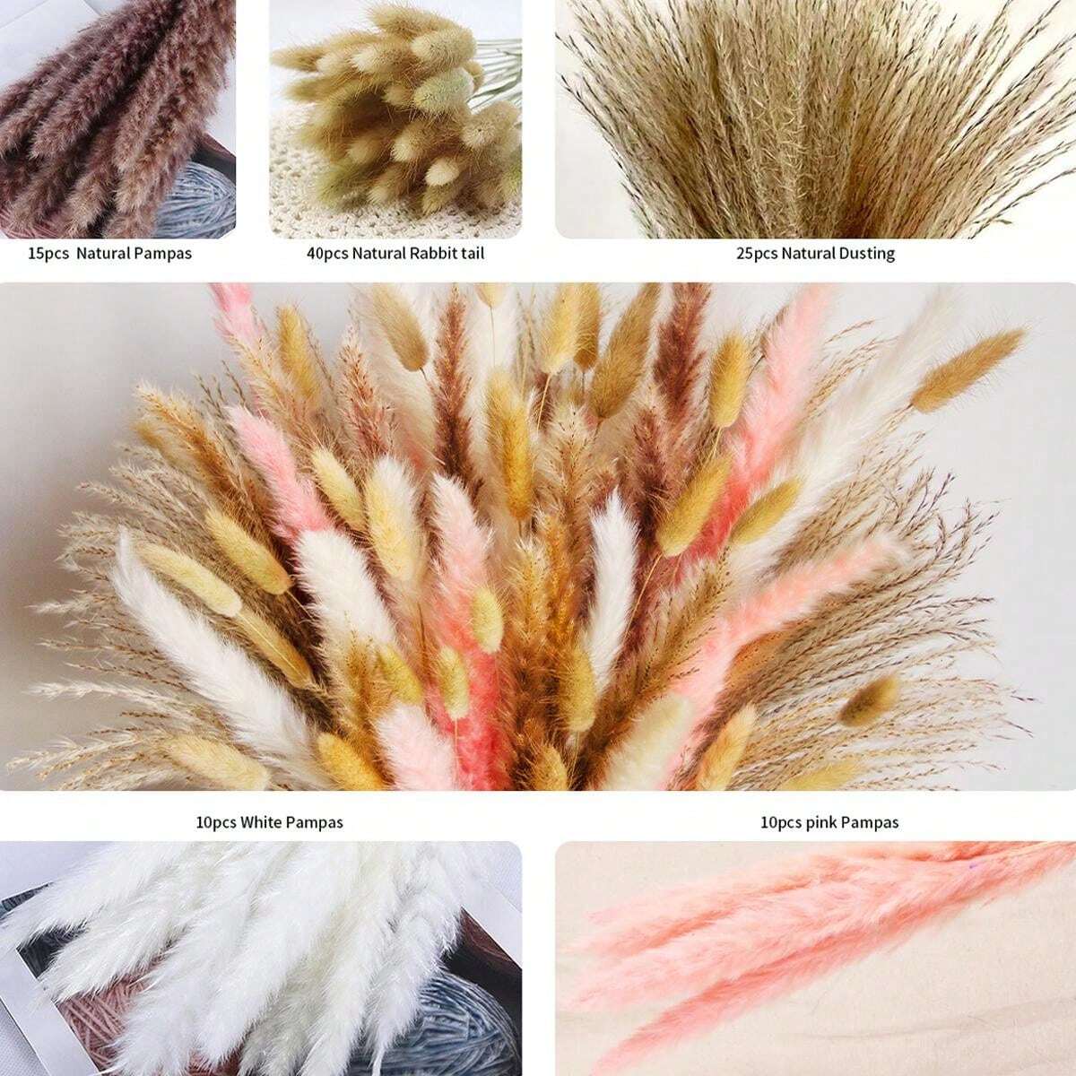 100 Pink Pampas Grass Dried Flowers Mix Bunny Rabbit Tail Grass Bouquet ...