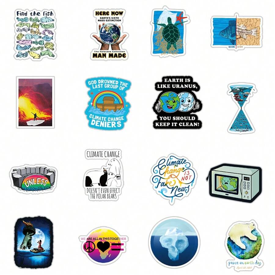 50pcs/Pack Global Warming Stickers, Cute Cartoon Aesthetic Decals For ...