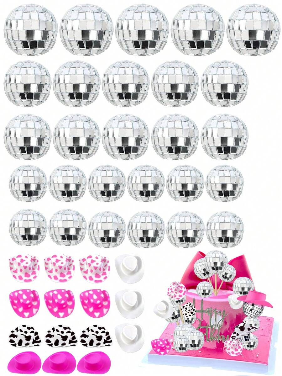 42PCS Disco Light Globe Cake Decorating Inserts Pink Cowboy Hat And ...