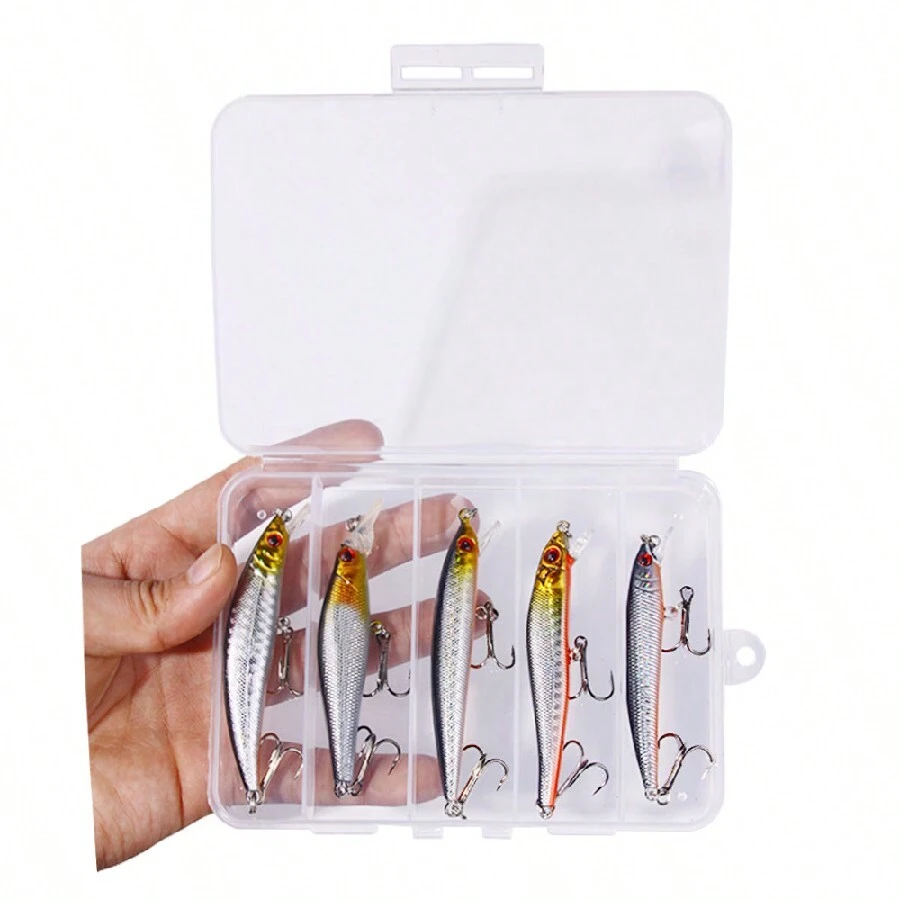 HENGJIA 5 Pieces Per Box Fishing Lures Kit, Minnow Lures Hard Plastic Bait Tackle Kit For Bass ...