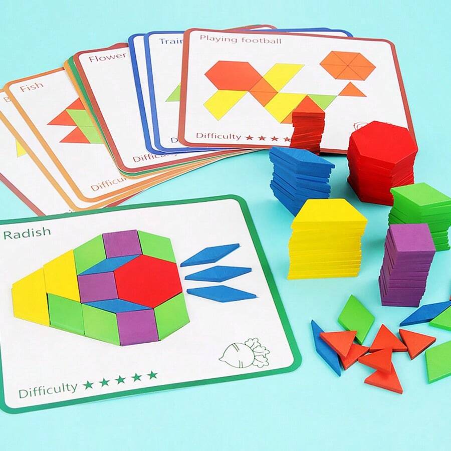 155 PCS Wooden Pattern Blocks, Classic Educational Montessori Geometric ...