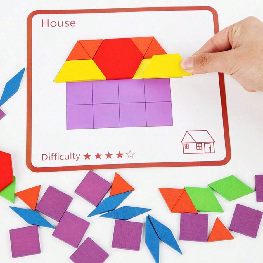 155 PCS Wooden Pattern Blocks, Classic Educational Montessori Geometric ...