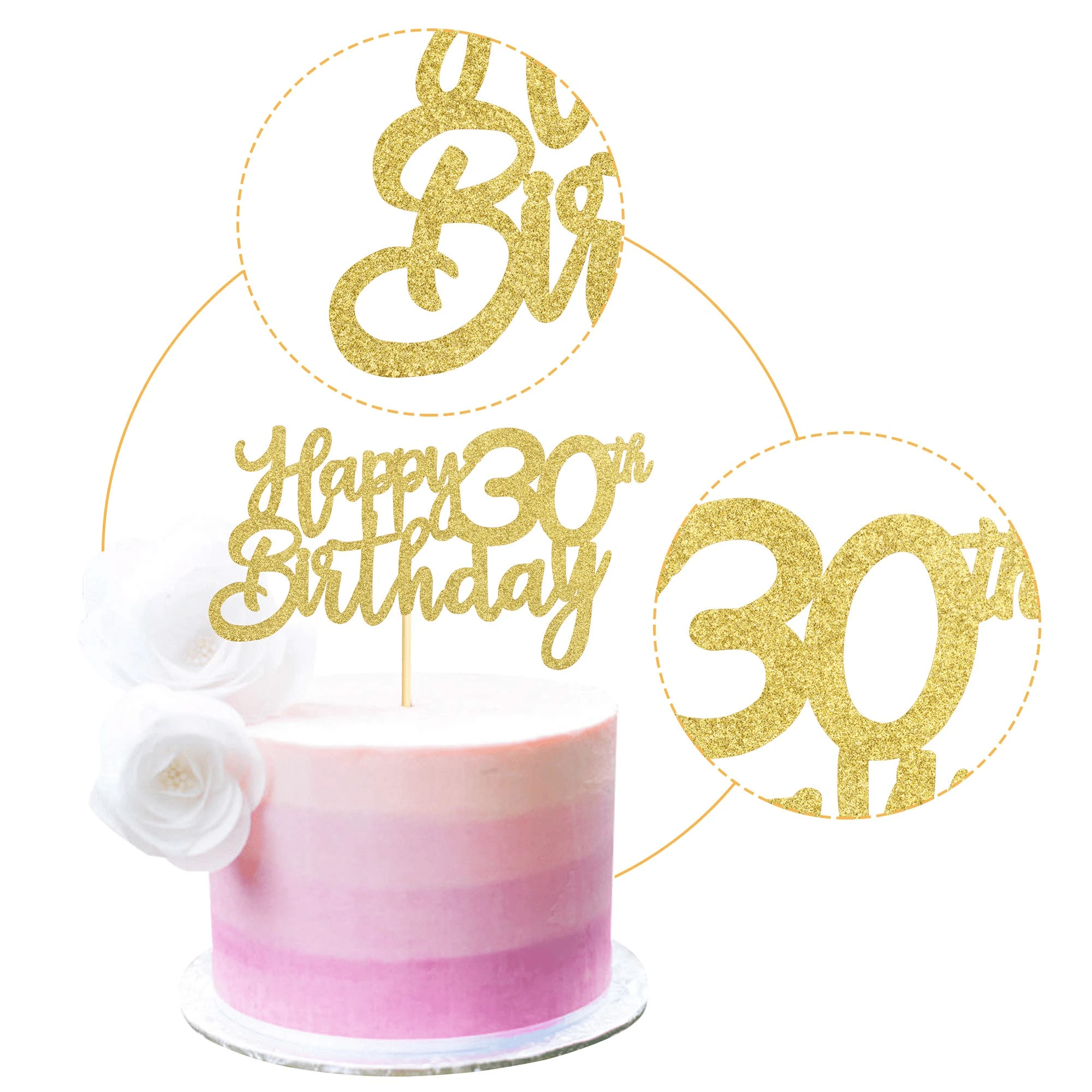 Sparkling Gold Happy 30th Birthday Cake Topper Decoration, Anniversary ...