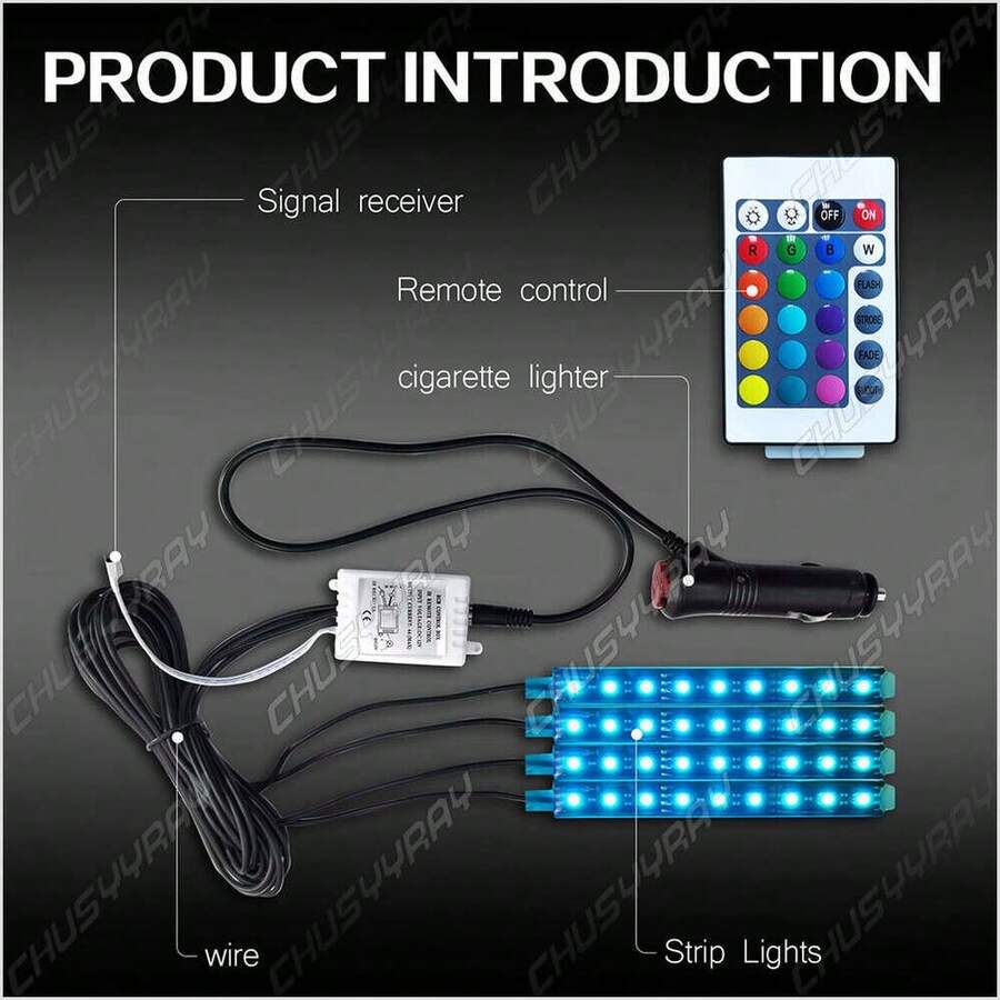 36 LED RGB Under Car Tube Glow Underglow Underbody System Neon Strip ...